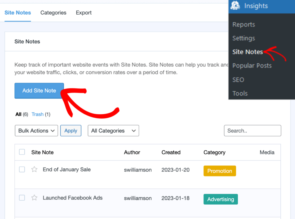 Getting Started with Site Notes - MonsterInsights